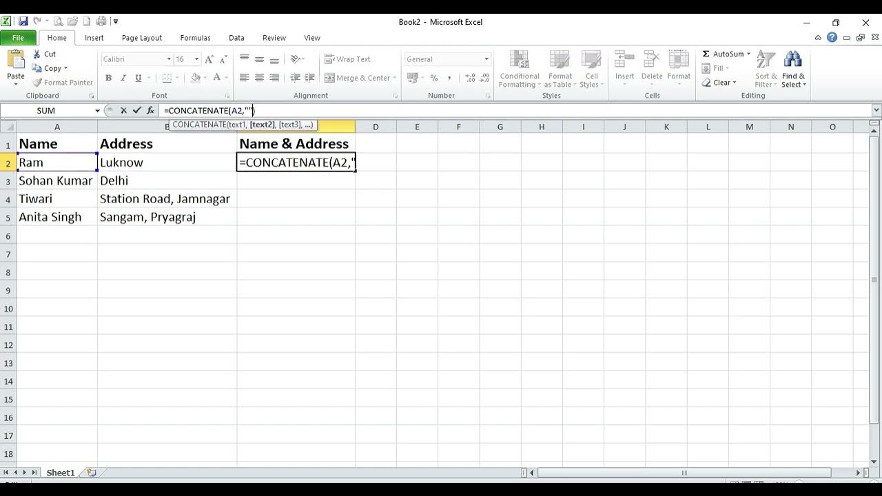 combine text from two or more cells into one cell - YouTube