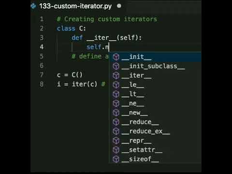 To create a custom iterator and thus to be able to use "iter" and "next" for an object of a ...