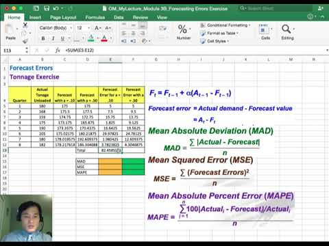 Operations Management Lecture 06E Forecasting Errors Excel - YouTube