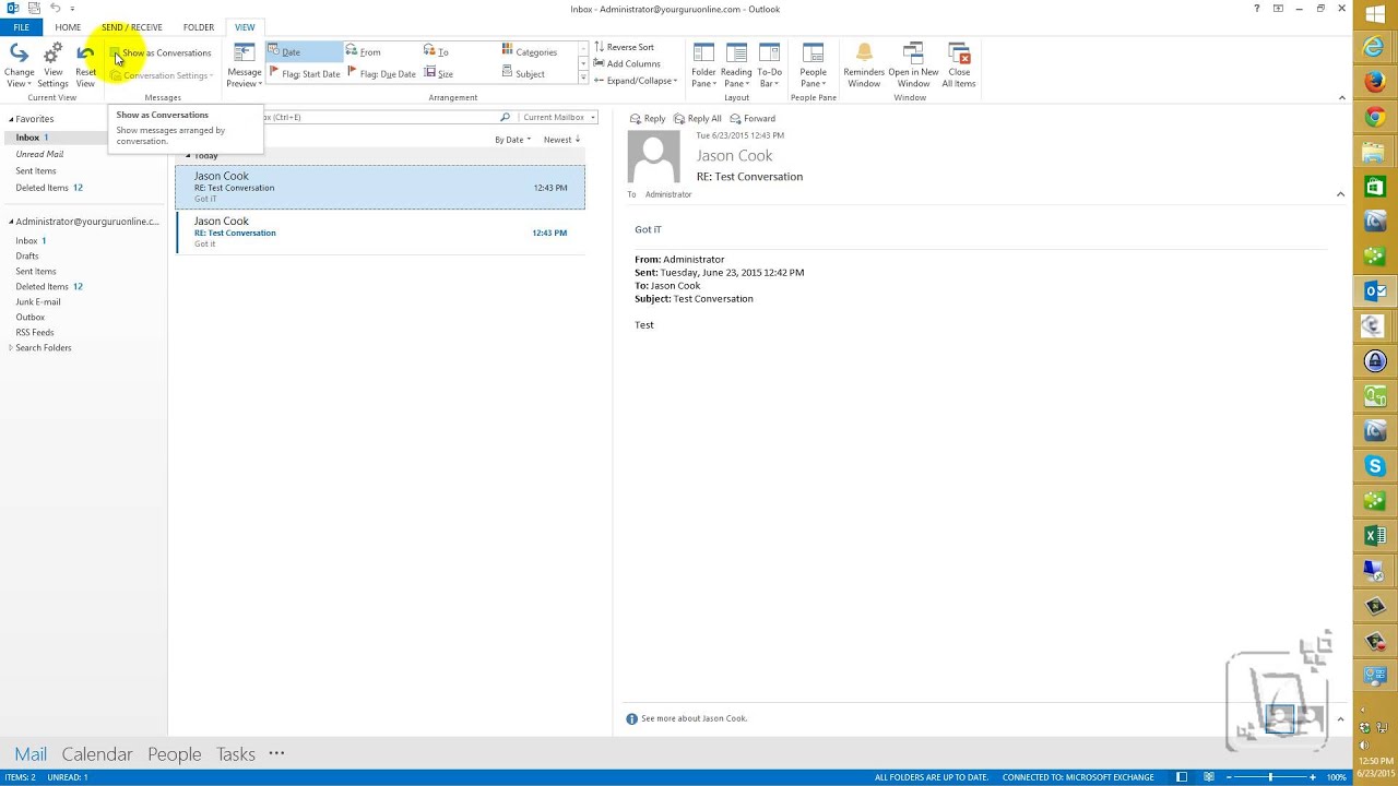 Outlook 2013: Conversation View - YouTube