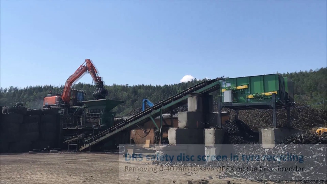 DRS disc screen in tyre recycling (removing 0-40 mm) - YouTube
