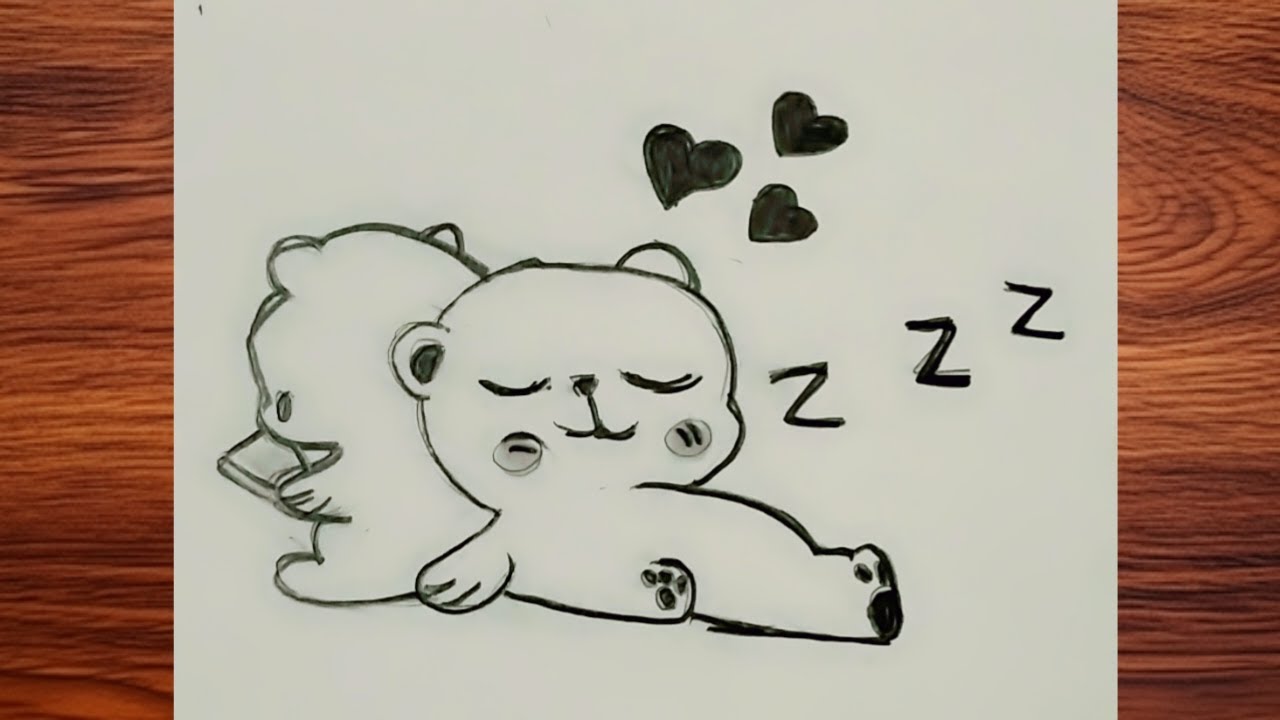 Winter cute two animals couple pencil drawing | two bear drawing ...