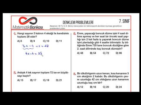 7. Sınıf - Denklem Problemleri Testi Çözümü +PDF