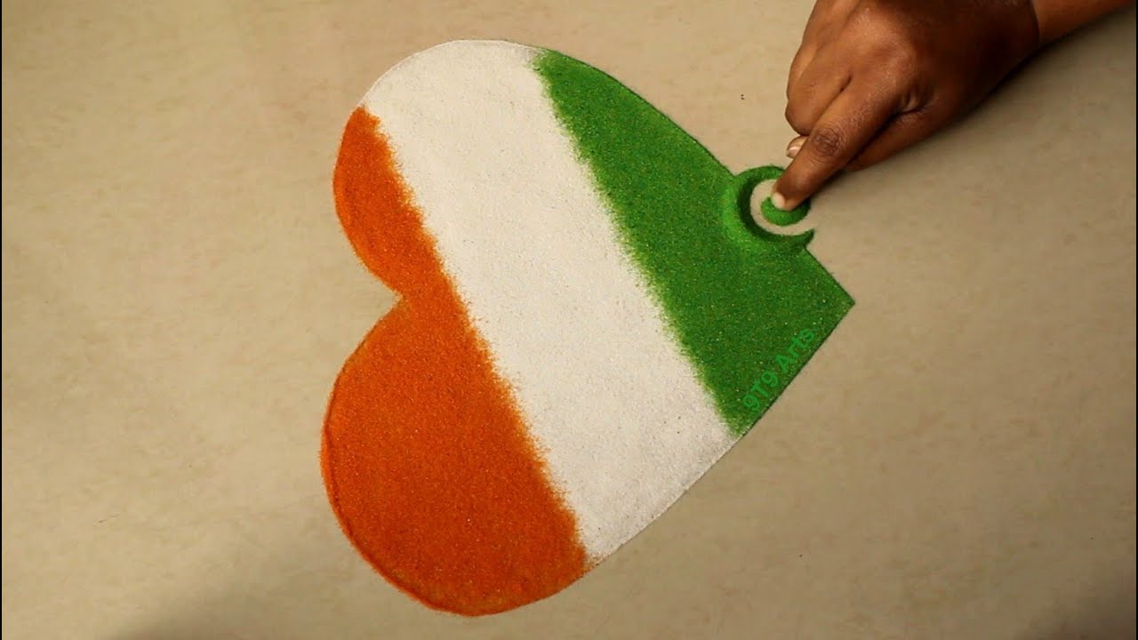 Independence Day Rangoli Design||Heart Rangoli Designs by 9T9 Arts ...