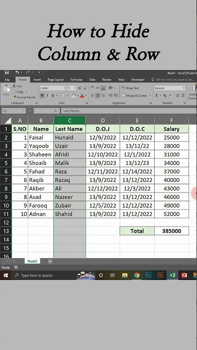 How to Hide Column & Row in MS Excel - YouTube