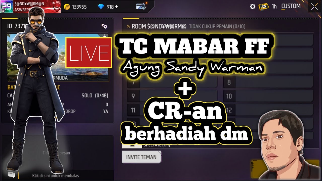 Live TC Mabar FF Ranked dan CR Berhadiah Diamond, Host Agung Sandy Warman - bag 18 - YouTube
