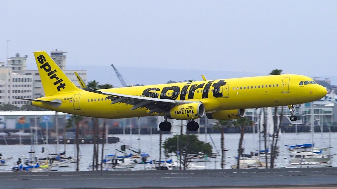 Spirit Airlines Airbus A321 Landing San Diego - YouTube