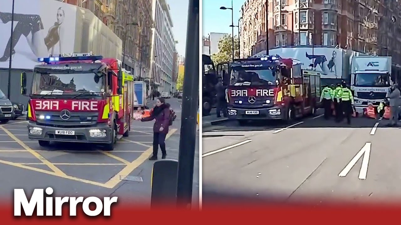 Fire engine gets blocked by Just Stop Oil protesters - YouTube
