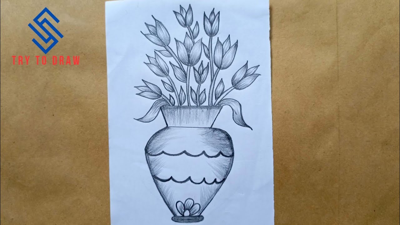Pencil Drawing Easy Flower pot//Beautiful Flower Vase Drawing //Try To ...