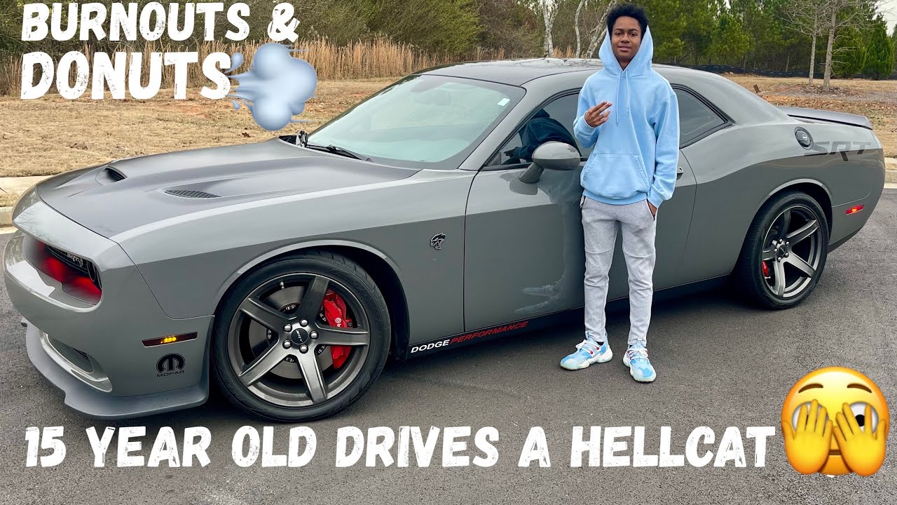 My son first time driving the hellcat‼️ Burnouts & Donuts💨💪🏾🏁 - YouTube