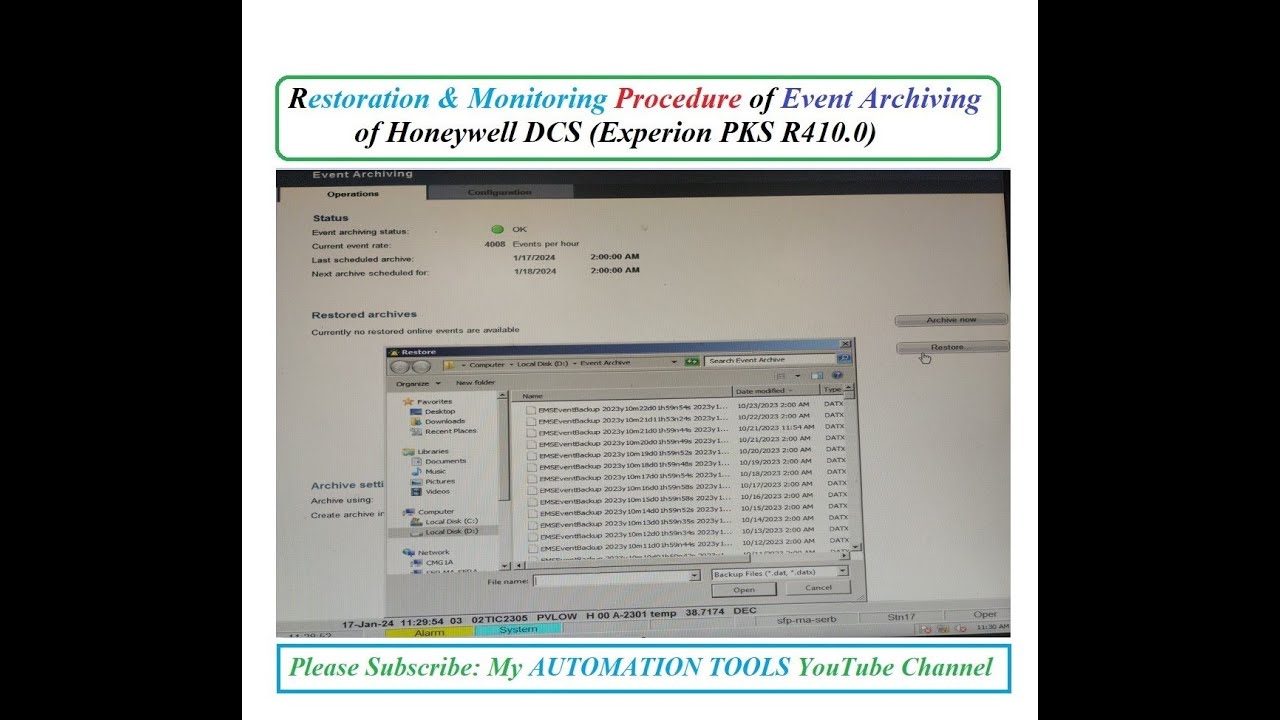 Restoration & Monitoring Procedure of Event Archiving of Honeywell DCS ...