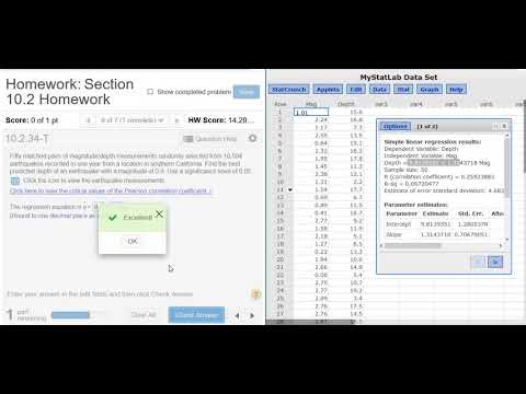 Regression Equation and Prediction when r is NOT Significant MyMathlab MyStatlab Homework - YouTube