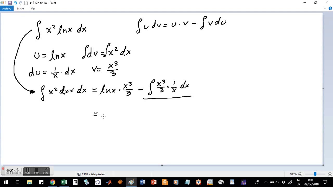 Integral por partes x^2lnx dx - YouTube