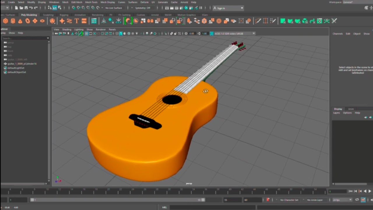 3D Low Poly Mesh Model of GUITAR, Made in: Maya 3D - YouTube
