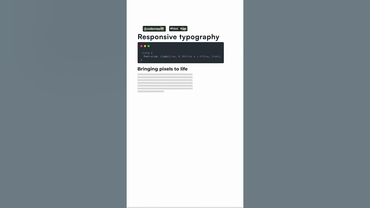 Create Fully Responsive Typography Using Pure Css π₯ Html Css Codeonearth Youtube
