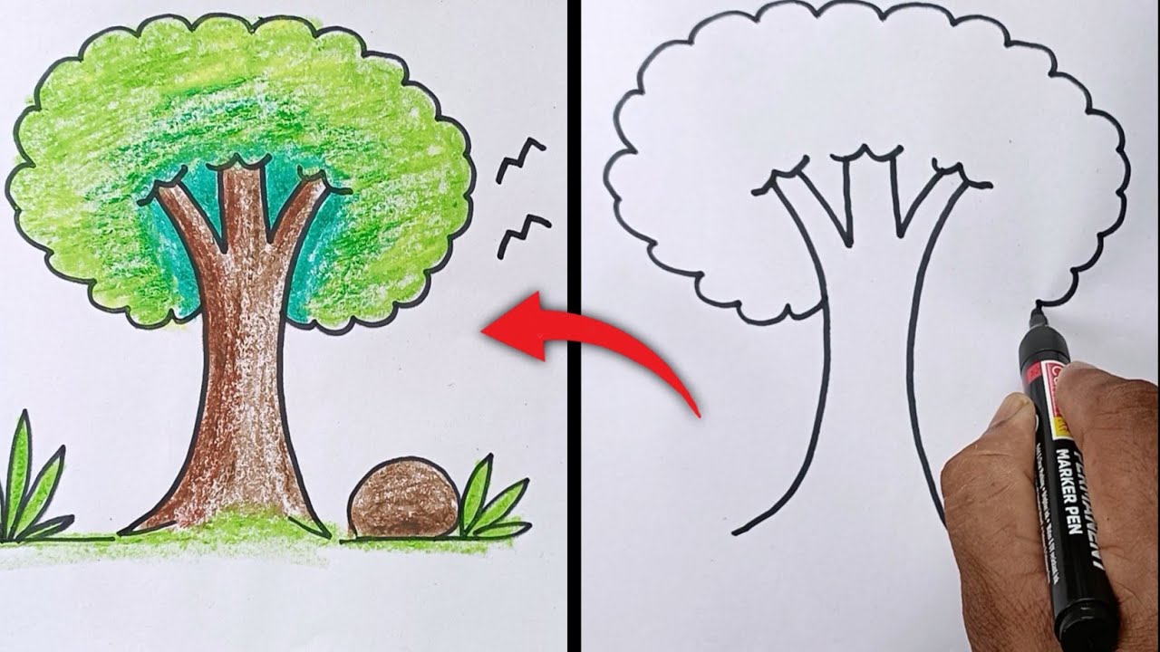 How to Draw a Tree for Kids | How to Draw Scenery for Kids | Easy to ...
