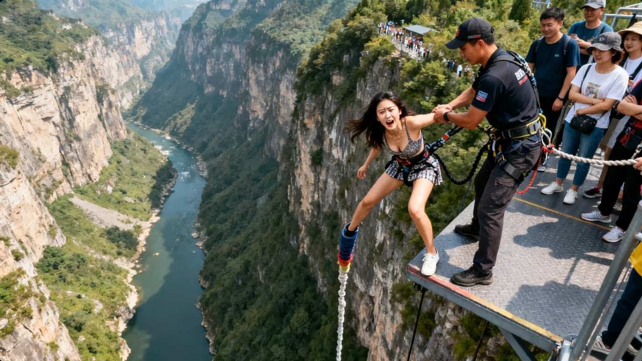 😂Bungee jumping on a 300m cliff😁丨Beautiful scenery#beauty#bungee ...