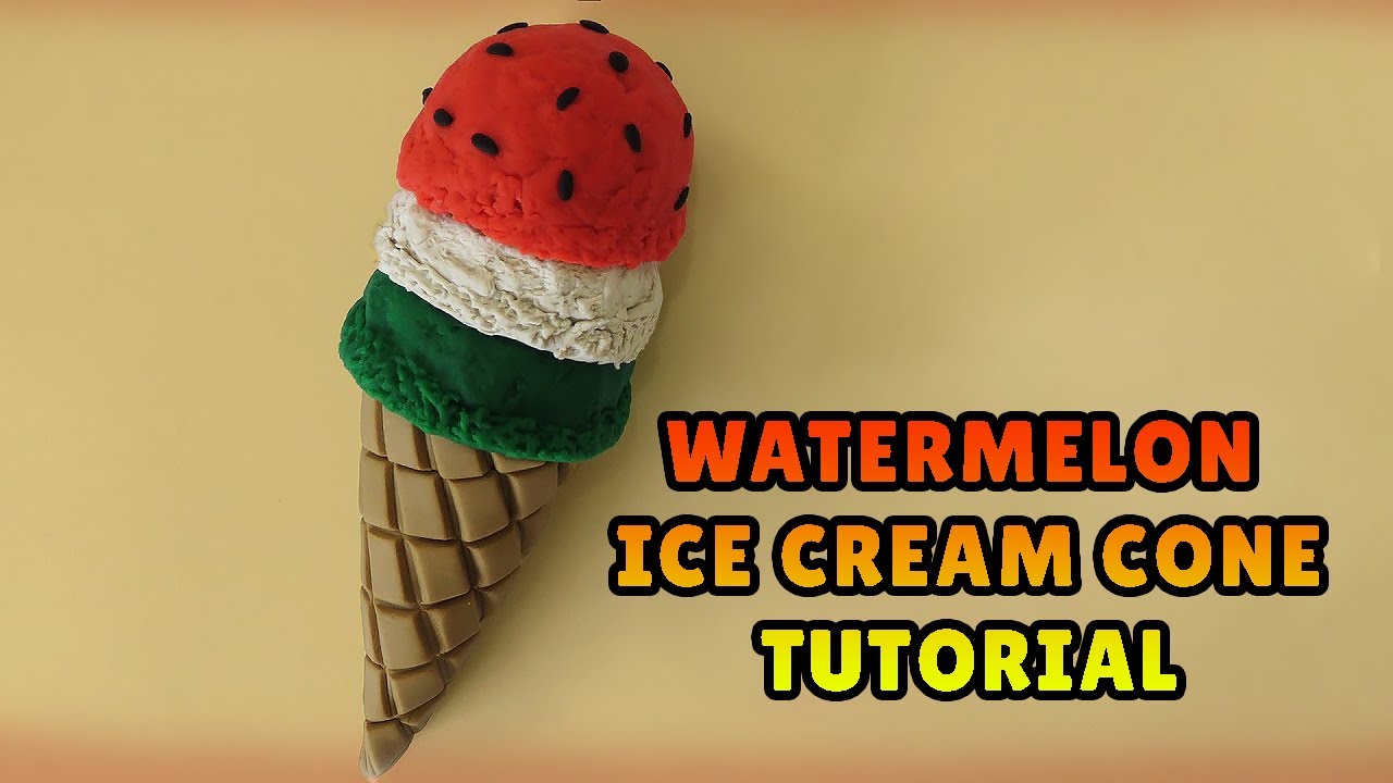 🔴 DIY how to make WATERMELON ICE CREAM CONE - Easy Polymer Clay Food ...