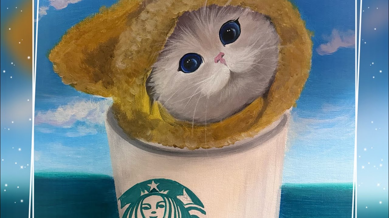 How to draw a little cute kitten in the Starbucks cup🤭#art # ...