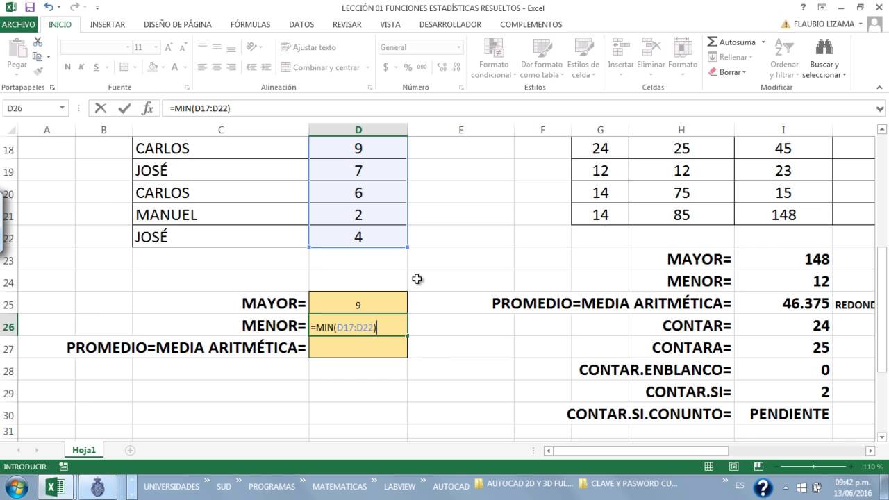 LECCIÓN 01 FUNCIONES ESTADÍSTICAS OK; CURSO COMPLETO DE EXCEL - YouTube