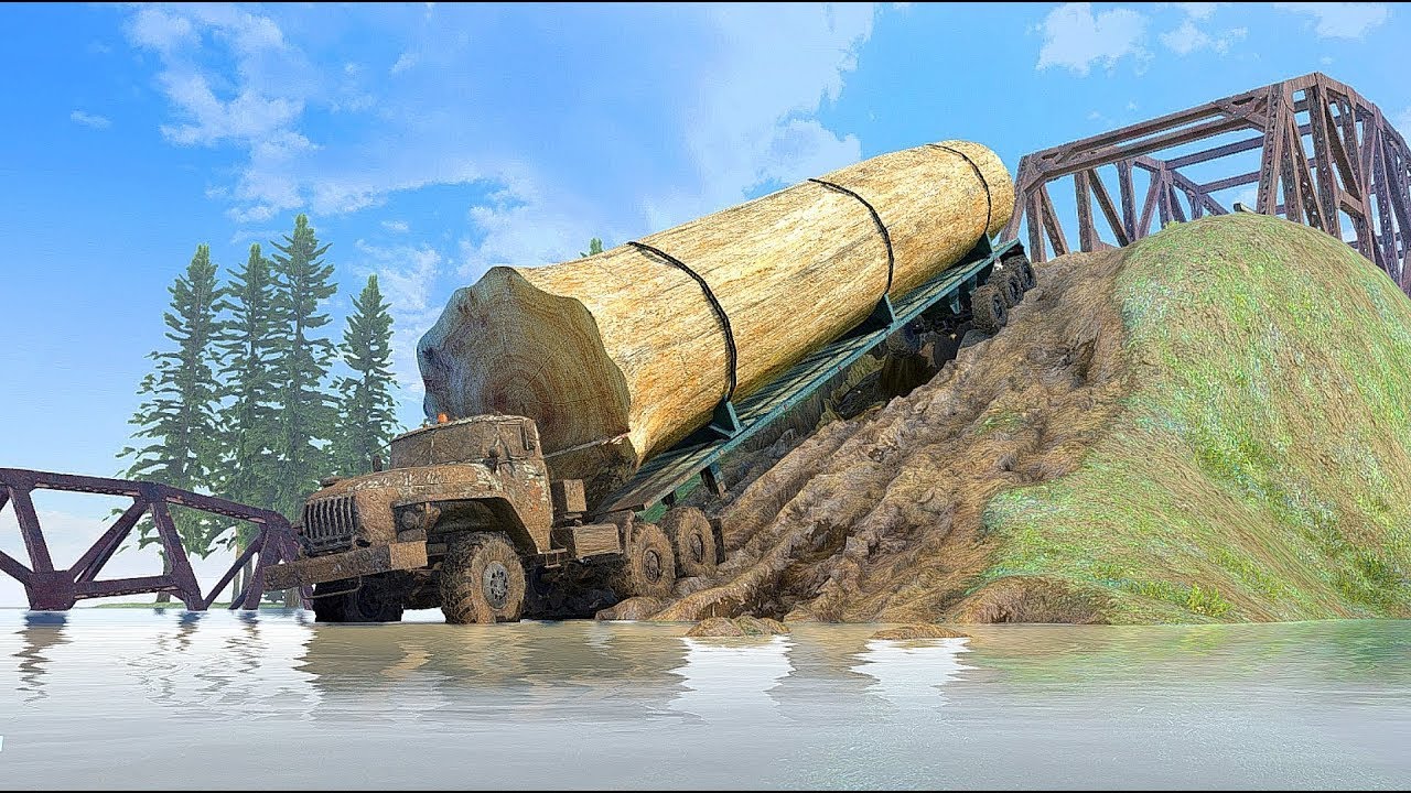 Ultimate Off-Road Challenge: Stuck Logging Truck on Collapsed Bridge ...