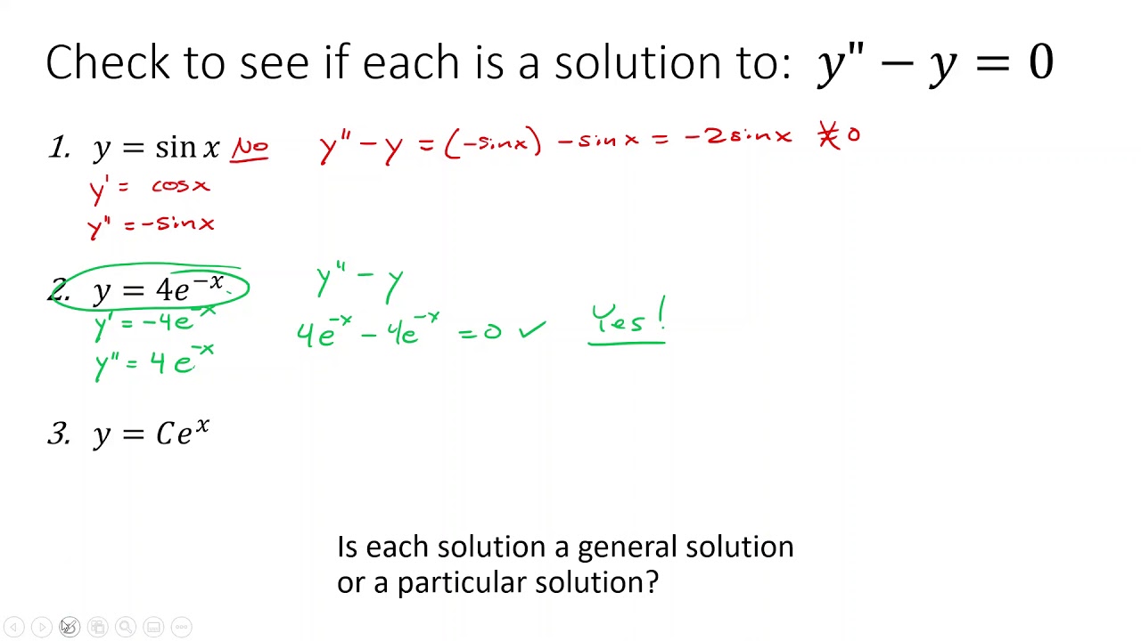 6 1a General vs Particular Solutions to Diff EQs - YouTube