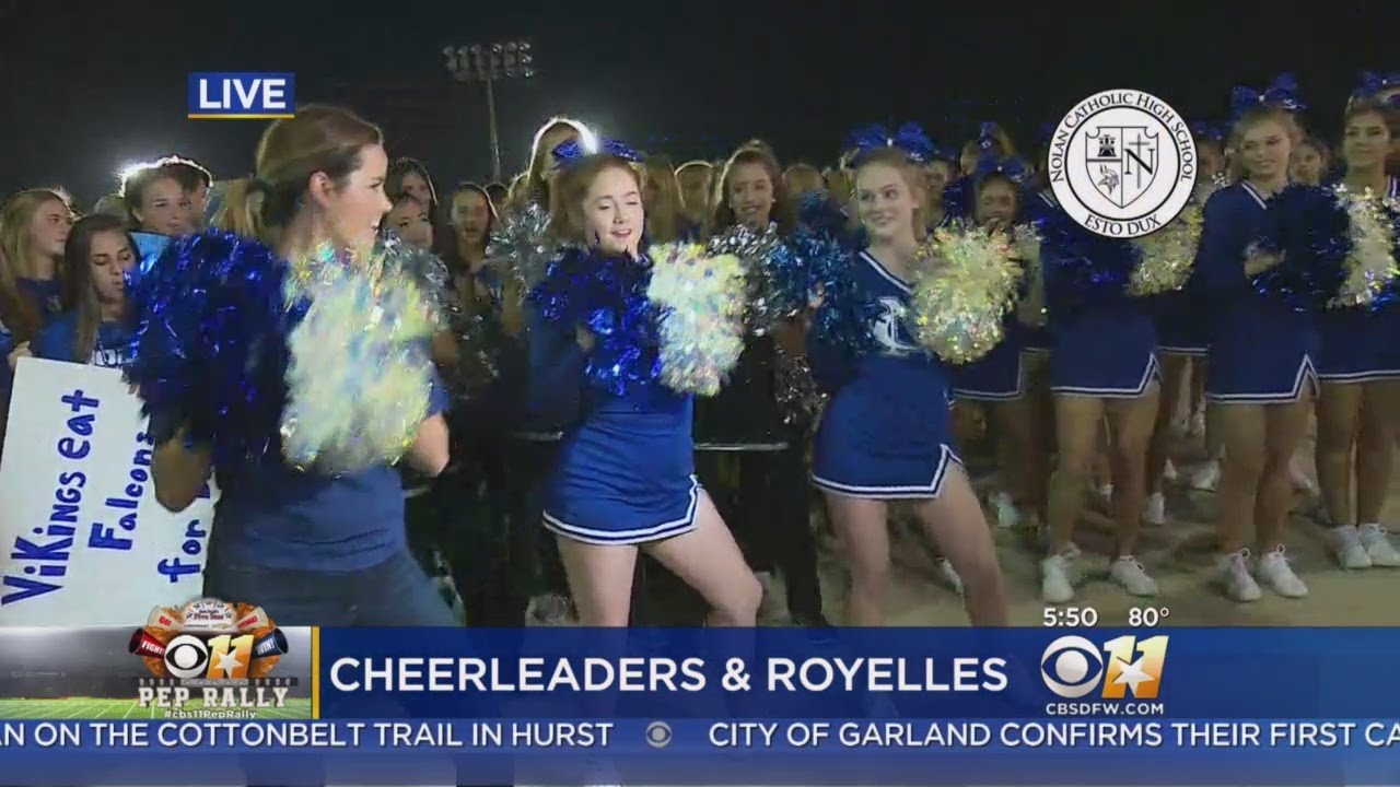 CBS 11 Pep Rally: Nolan Catholic Cheer Leaders and Royelles - YouTube
