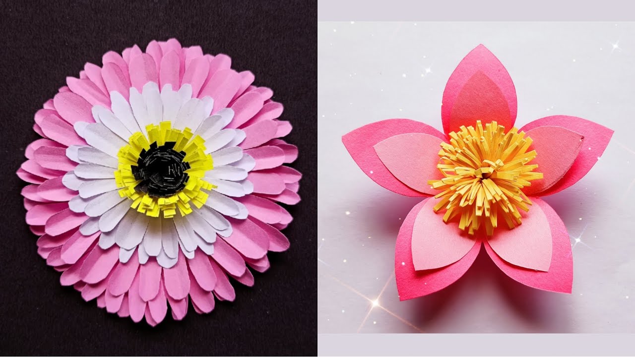 2 easy pink paper flower | easy paper flower | latest paper flower ...