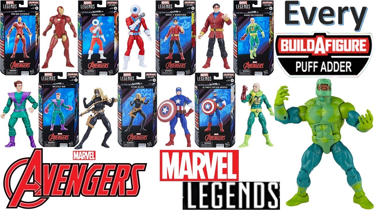 Every Marvel Legends Avengers Wave Puff Adder BAF Wave - YouTube