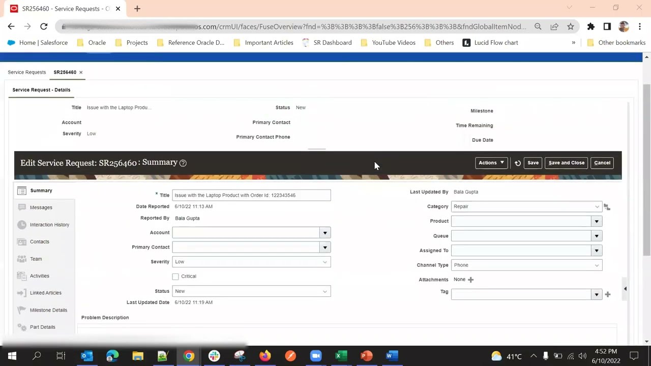 Overview of Oracle B2B Service Cloud and Basics | Creation of SR and SR ...