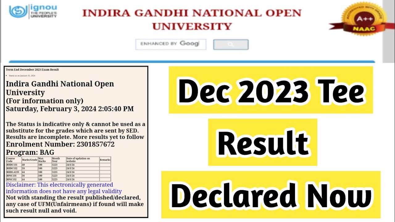 Ignou December 2023 Tee Result | Mister Ignou #ignou #admission #result ...