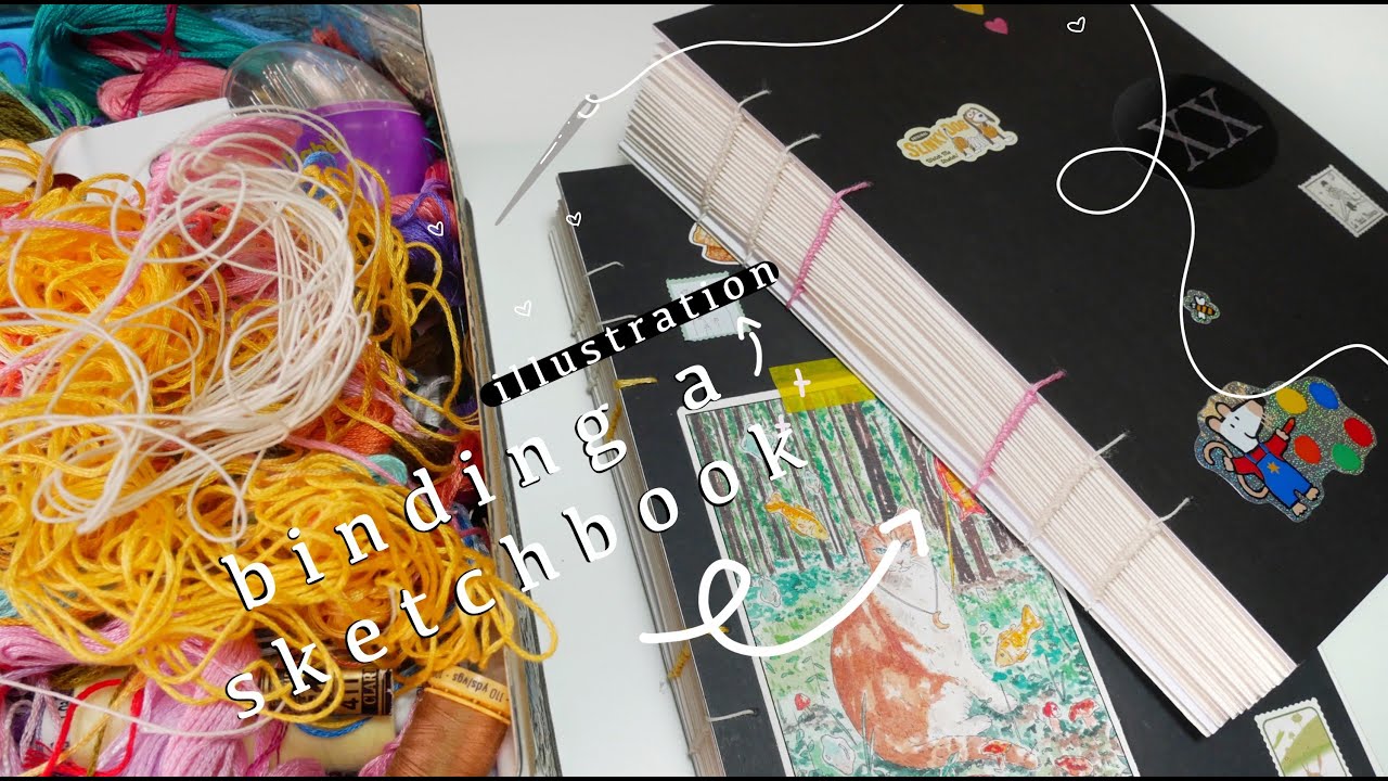 Binding a sketchbook: : Loose illustrations (Book Binding Timelapse ...