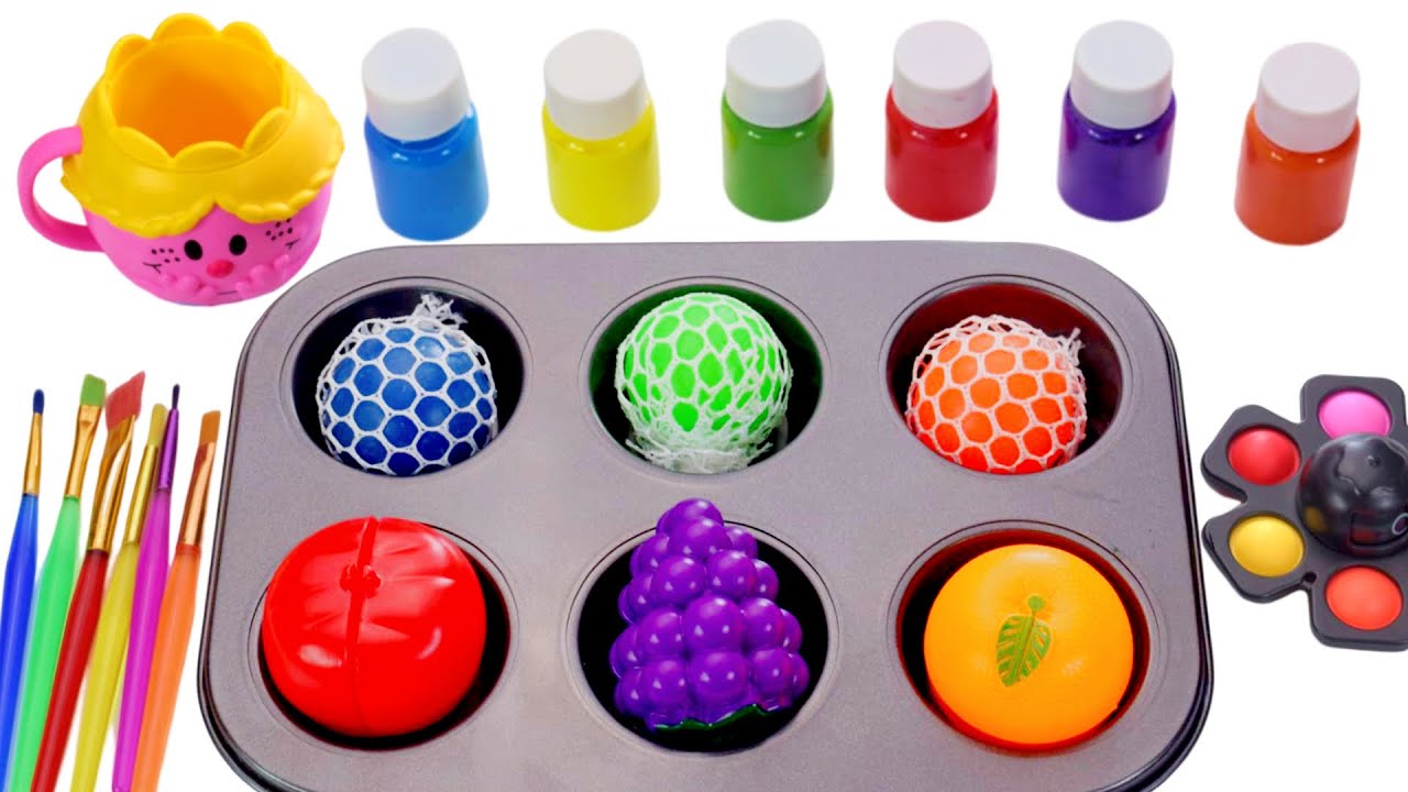 Satisfying Rainbow Video/How tomake Paint mesh stress balls fruits ...