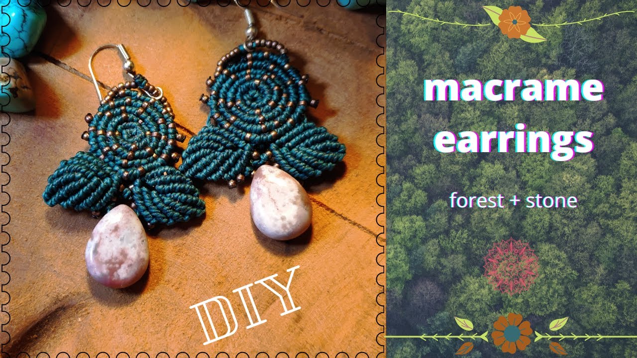 Macrame earrings with stones tutorial - forest - FULL │DIY - YouTube