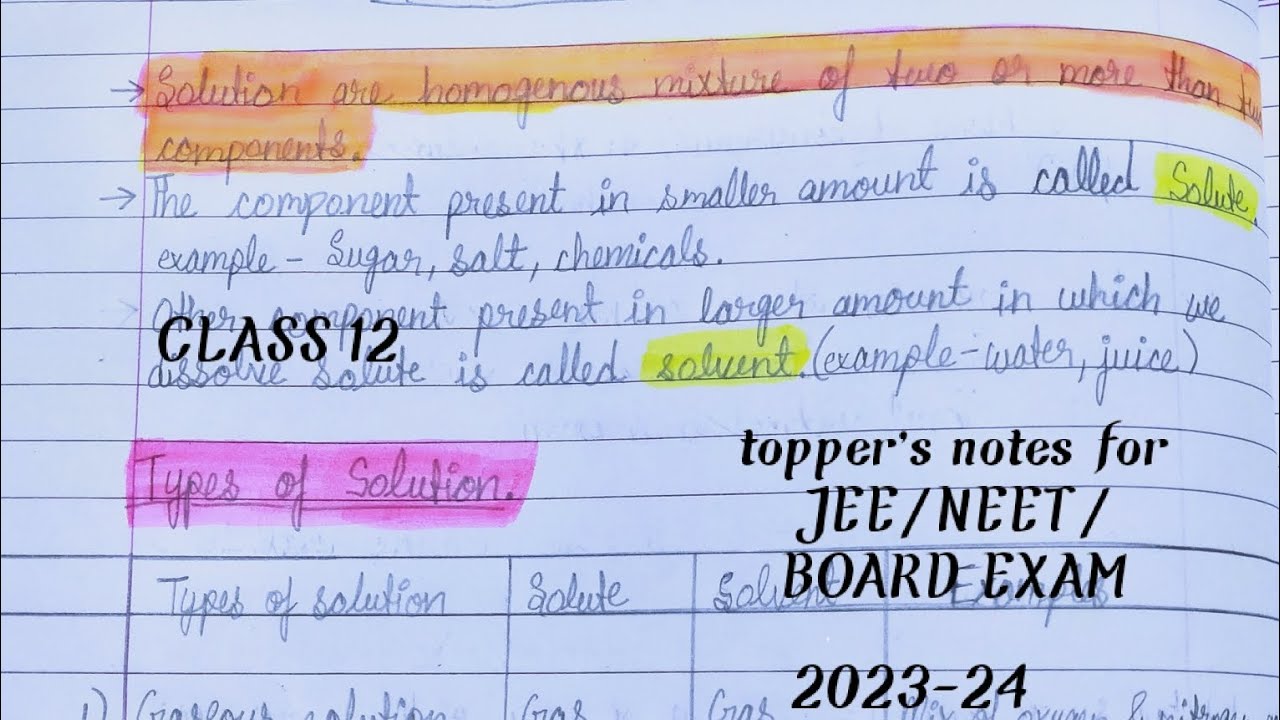 Topper Notes📄for Class-12,Ch-2 Solution#chemistry#video #viral #youtube ...