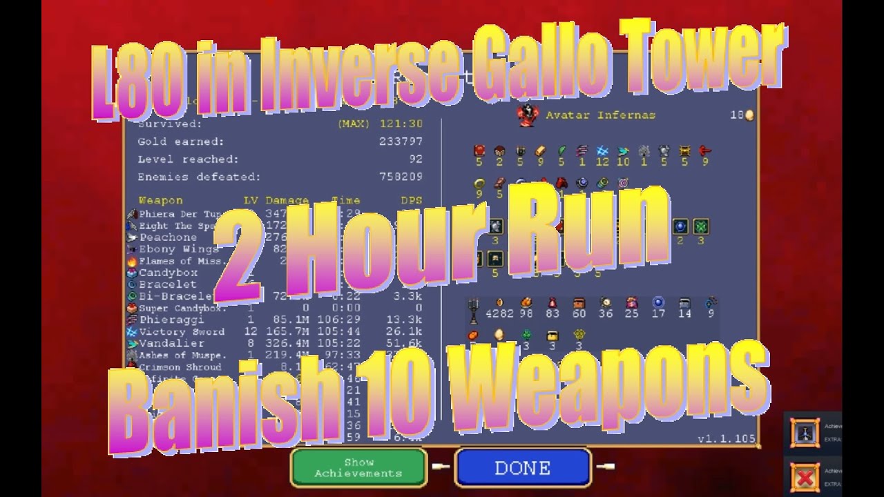 Two more achievements: Banish 10 Weapons and Reach L80 in Inverse Gallo ...