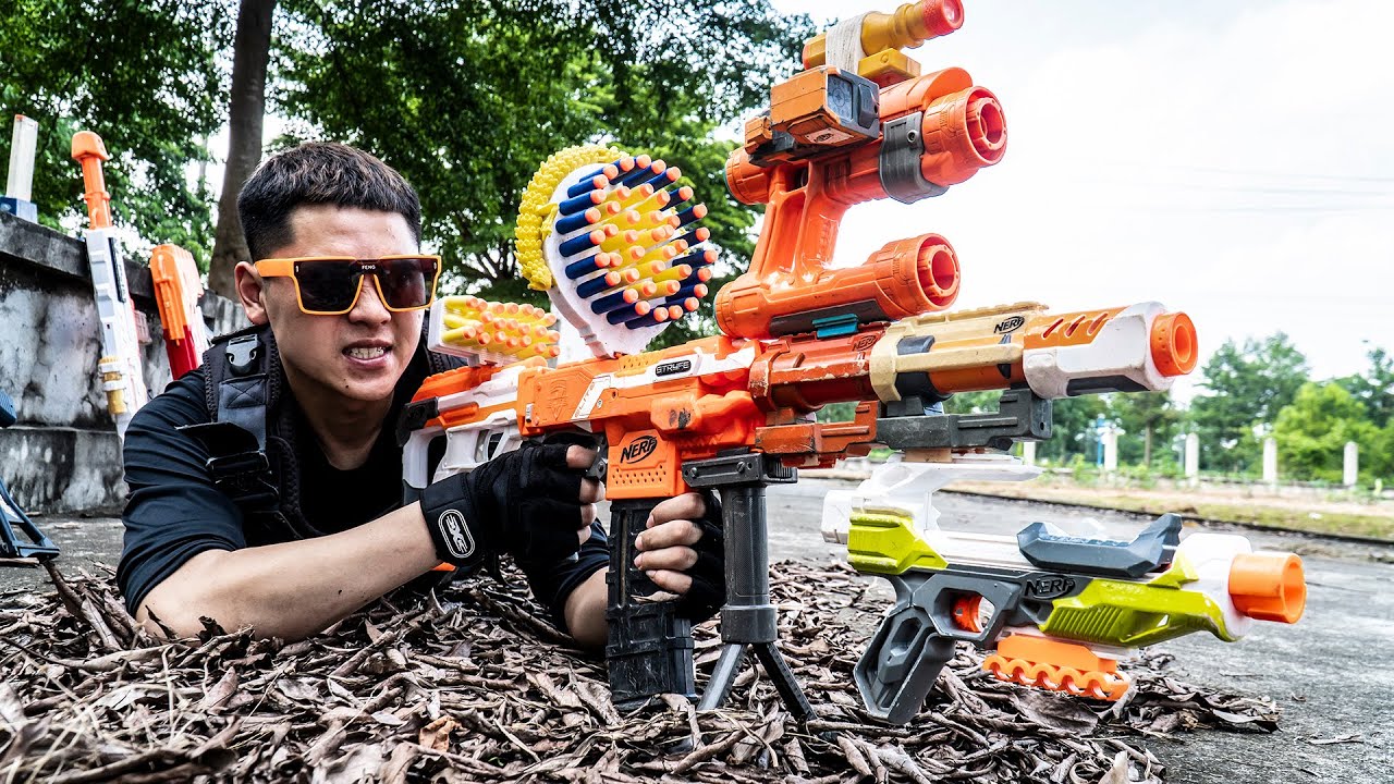 LTT Nerf War : SEAL X Warriors Black Nerf Guns Fight Crime Group Dr Lee ...