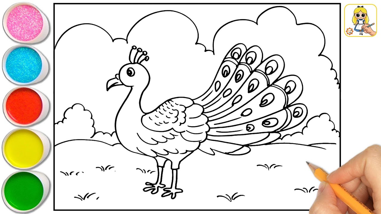Peacock Scenery Drawing / Mor Ka Chitra / How to Draw Peacock for ...