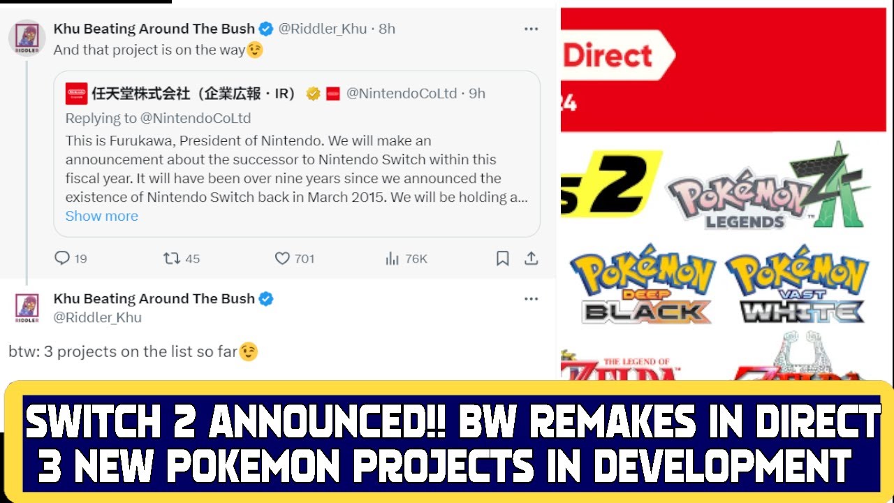 SWITCH 2 ANNOUNCED!! BLACK & WHITE REMAKES IN NEXT DIRECT!! & 3 NEW ...