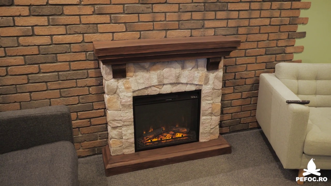 Model de semineu electric 3D Reino Rock Grey cu masca cu aspect de ...