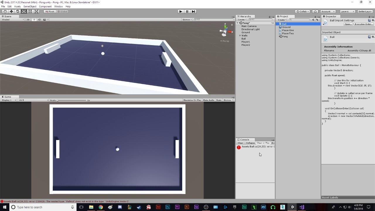 Pong Episode 3 Ball Movement Unity3d Tutorial Youtube