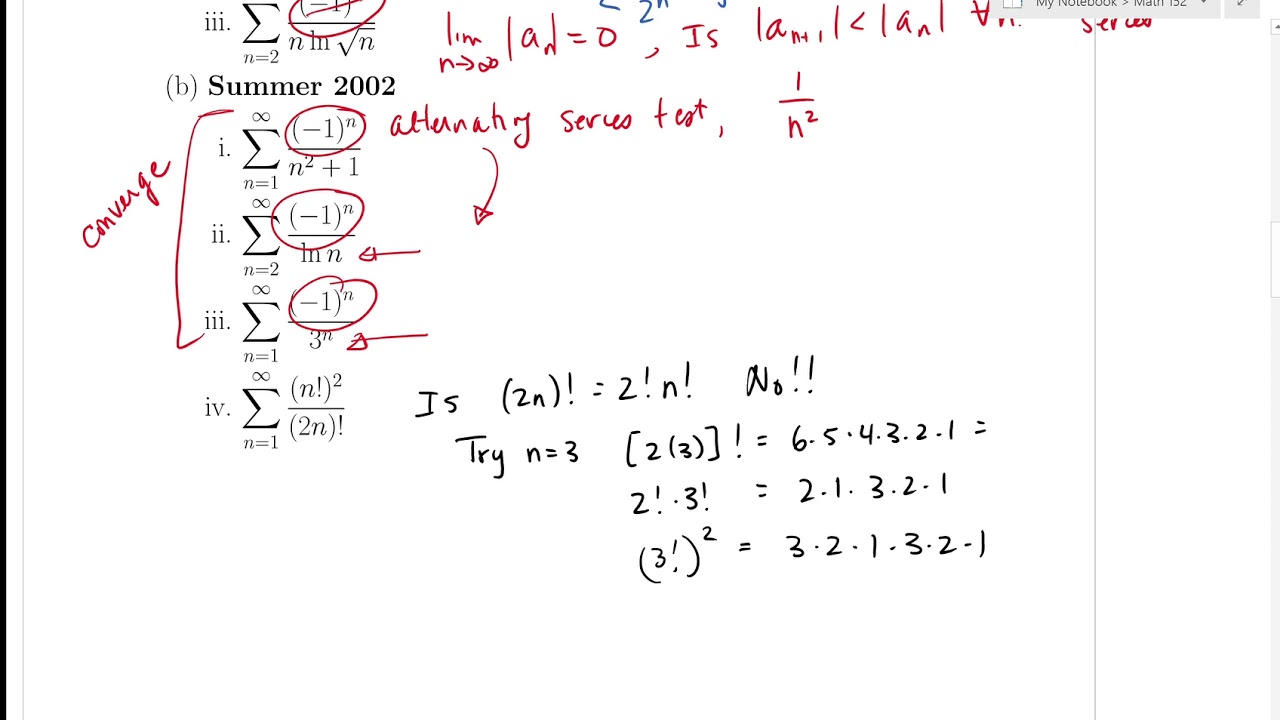 SFU MATH152 11.7 Strategy for Testing Series (main lecture) - YouTube