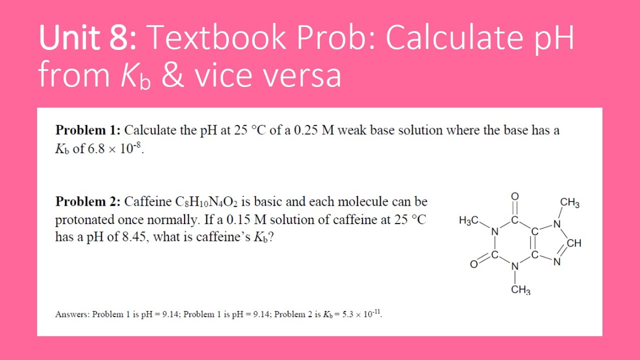 Textbook Problems: Calculate pH from Kb & vice versa - YouTube
