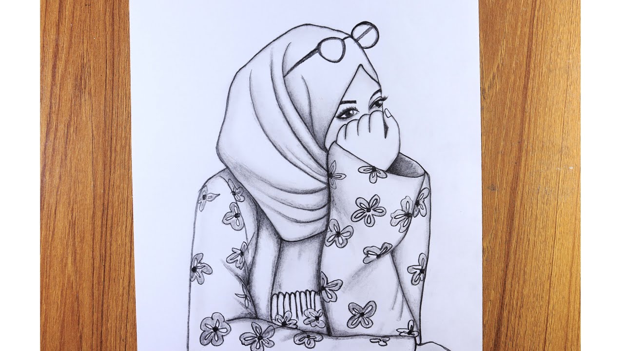 How to draw Muslim girl with Sunglass | Pencil sketch drawing a girl ...