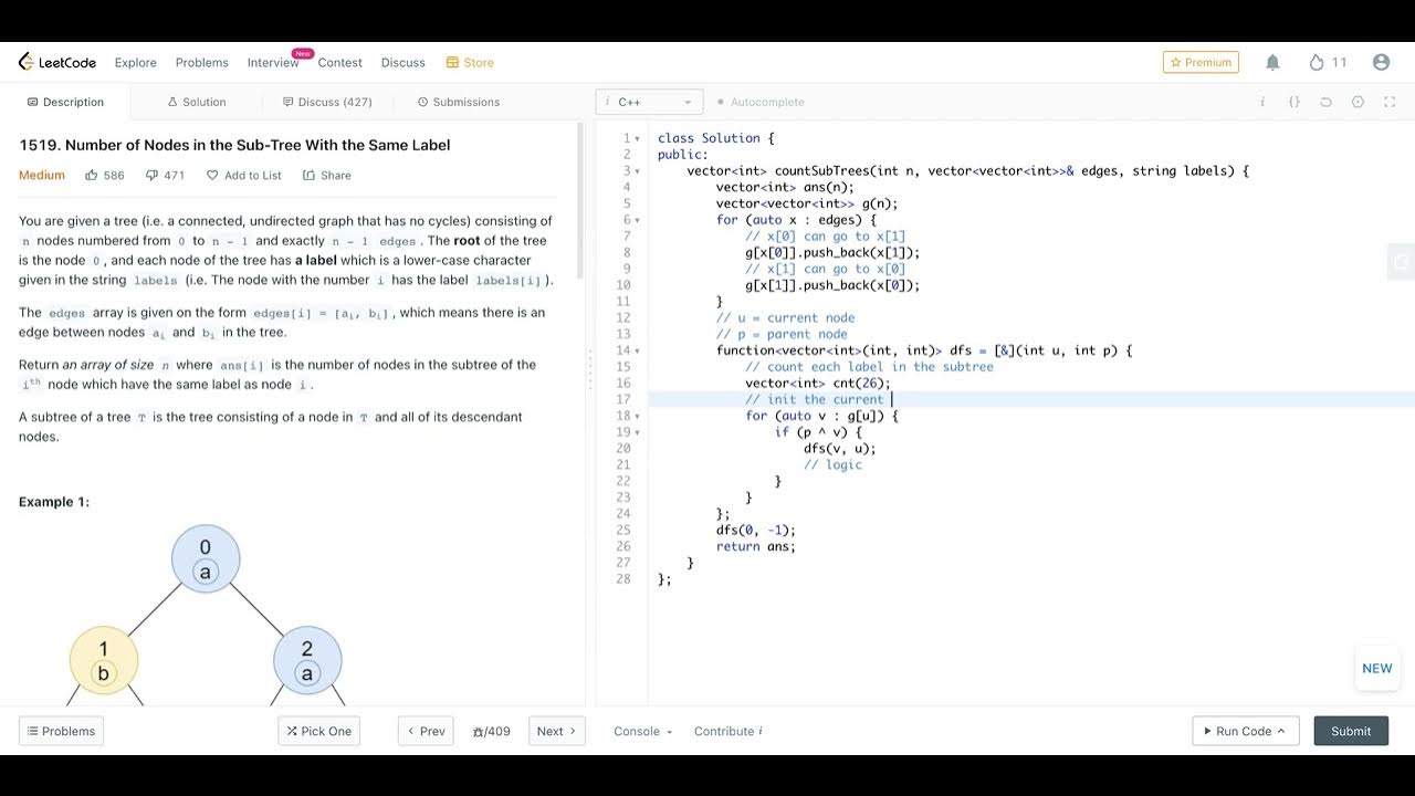 LeetCode January Daily - Day 12 - 1519. Number of Nodes in the Sub Tree With the Same Label ...