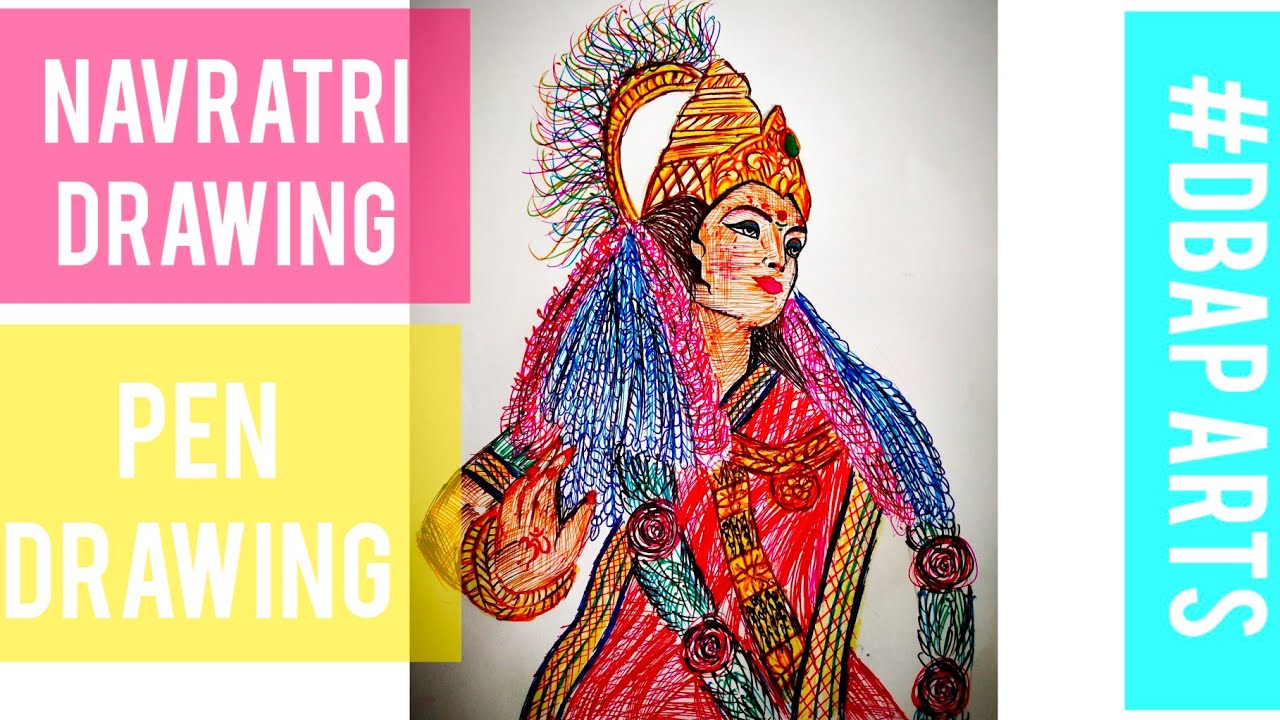 Navratri drawing, Durga devi drawing.pen drawing tutorial. #DBAP arts ...