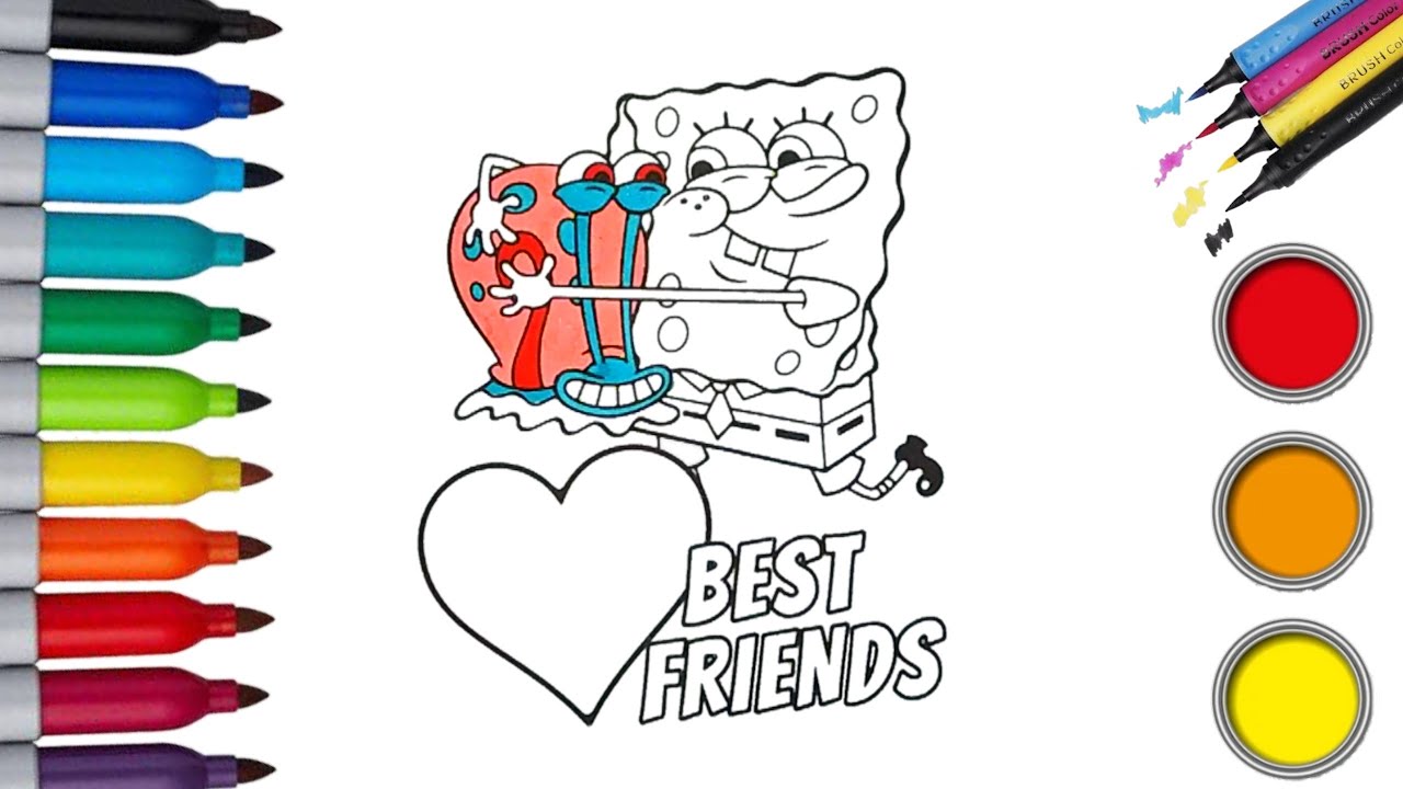 How To Coloring Spongebob Squarepants Best Friends Garry | Wahyu Art ...