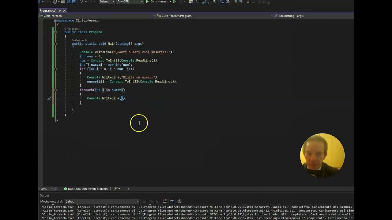 Linguaggio C# array e ciclo foreach - YouTube