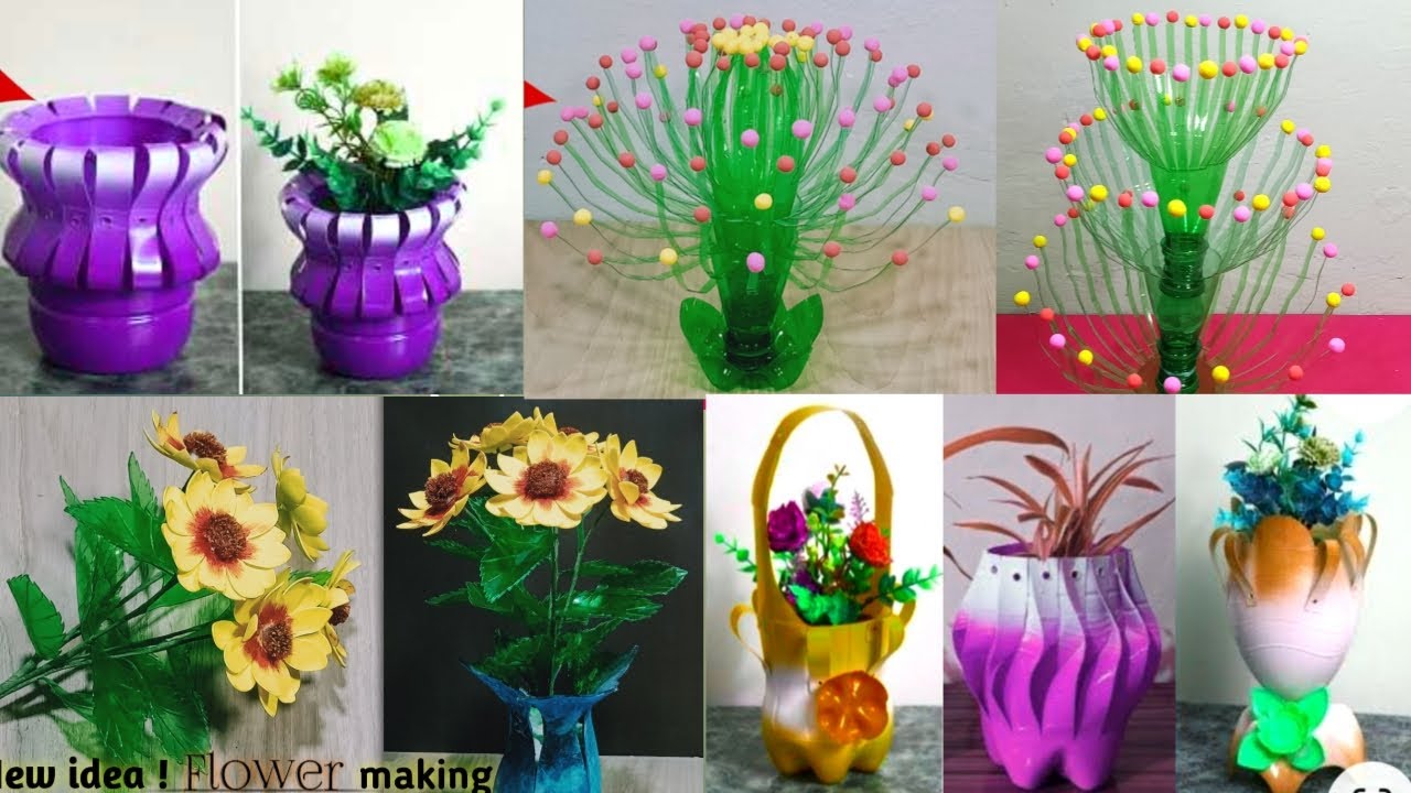 6 Diy plastic bottle flowers and vases / Beautiful plastic bottle craft ...