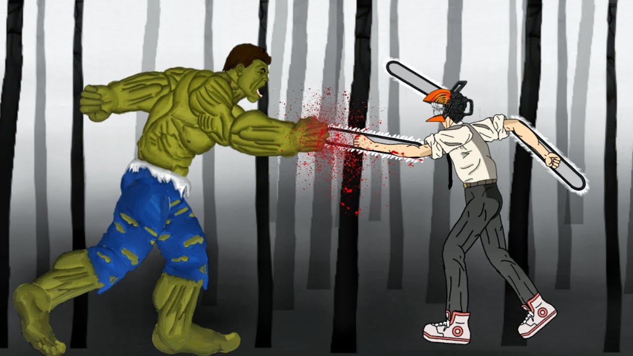 hulk vs chainsaw man fight animation || drawing cartoon2 || N ANIMATION ...
